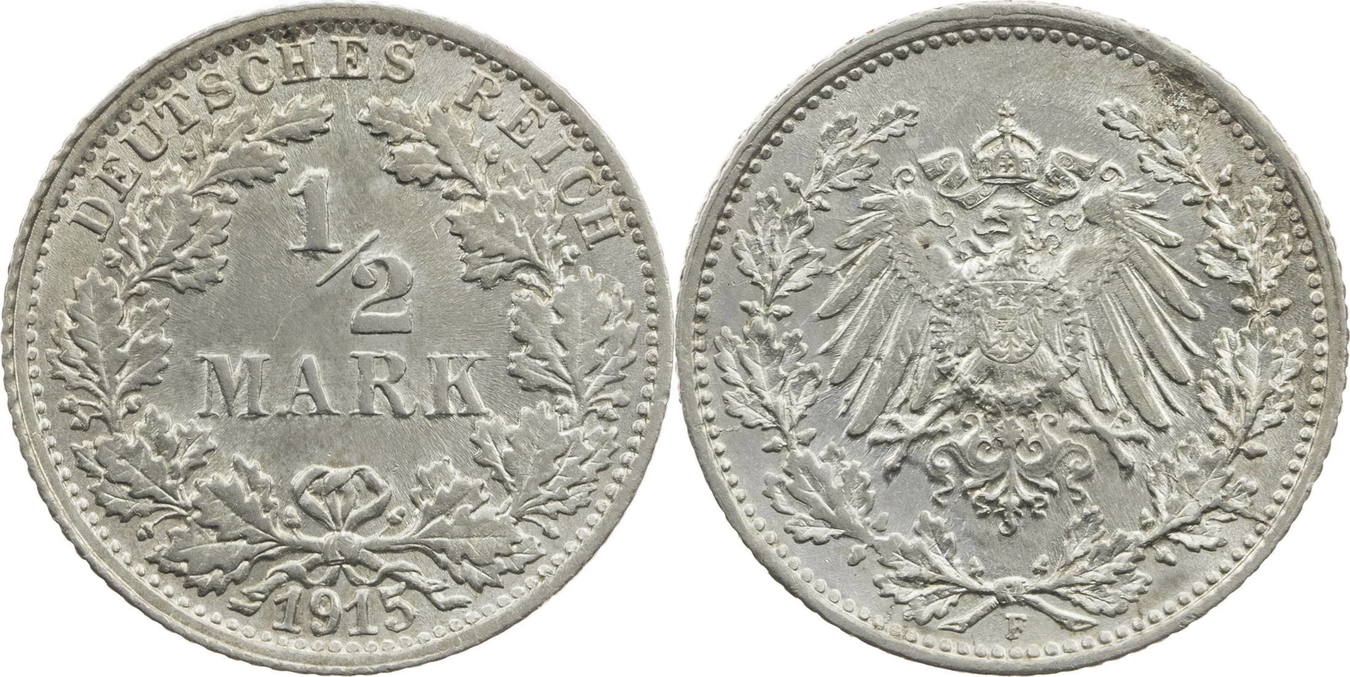 Kaiserreich ½ Mark 1915 F Kursmünze (1905-1919) VF-EF | MA-Shops