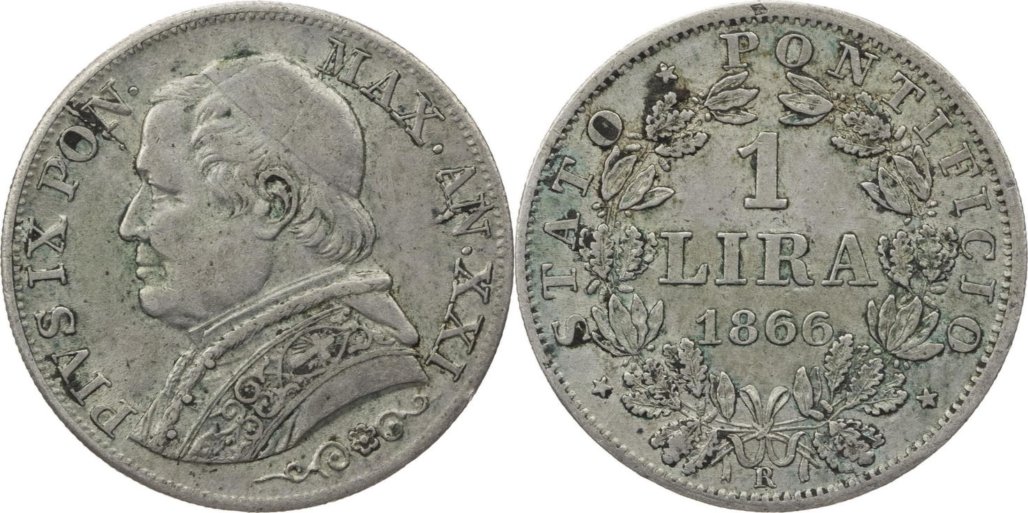 Vatikan 1 Lira 1866 R Pius IX. (1846-1878) VF | MA-Shops
