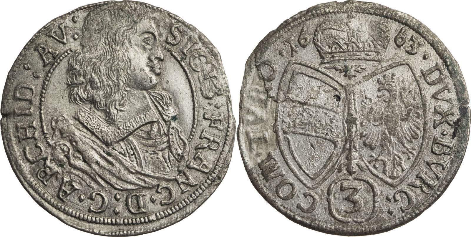 RDR, Habsburg 3 Kreuzer 1663 Sigismund Franz (1663-1665) VF-EF | MA-Shops