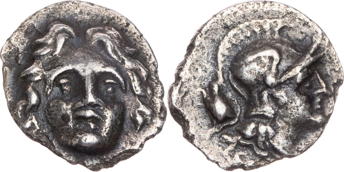 Pisidien Obol 370-300 v. Chr. Selge, Gorgoneion / Kopf der Athena VF ...