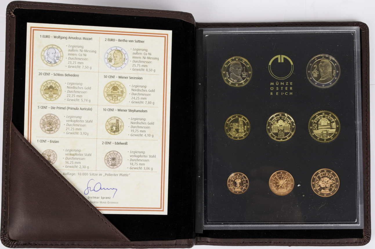 Österreich 3,88 Euro 2002 official coin set proof Proof im Orig. Folder ...