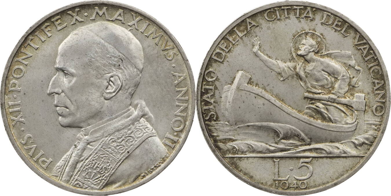 Vatikan 5 Lire 1940 Pius XII. (1939-1958) - Kursmünze (1939-1941) EF | MA-Shops