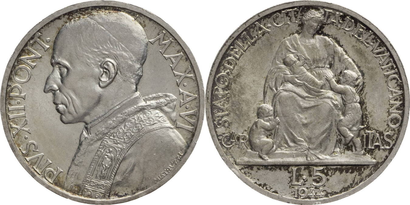 Vatikan 5 Lire 1944 Pius XII. (1939-1958) - Kursmünze (1942-1946) selten! EF | MA-Shops