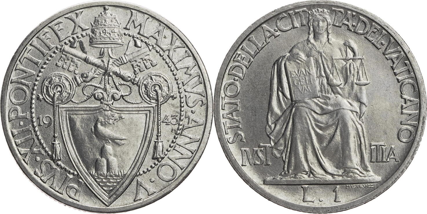Vatikan 1 Lire 1943 Pius XII (1939-1958) - Kursmünze (1942-1946) EF | MA-Shops