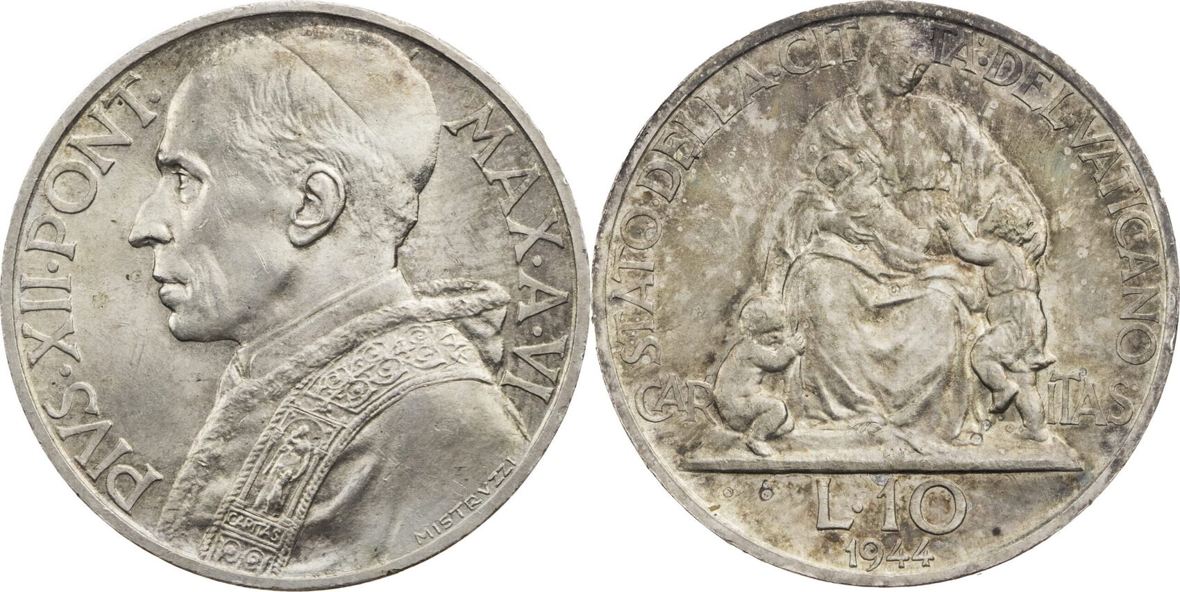 Vatikan 10 Lire 1944 Pius XII (1939-1958) - Kursmünze (1942-1946) EF | MA-Shops