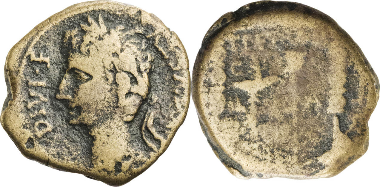 Hispania Semis Ilici (Alicante), Augustus, Kopf / Aquila, Vexillum ...