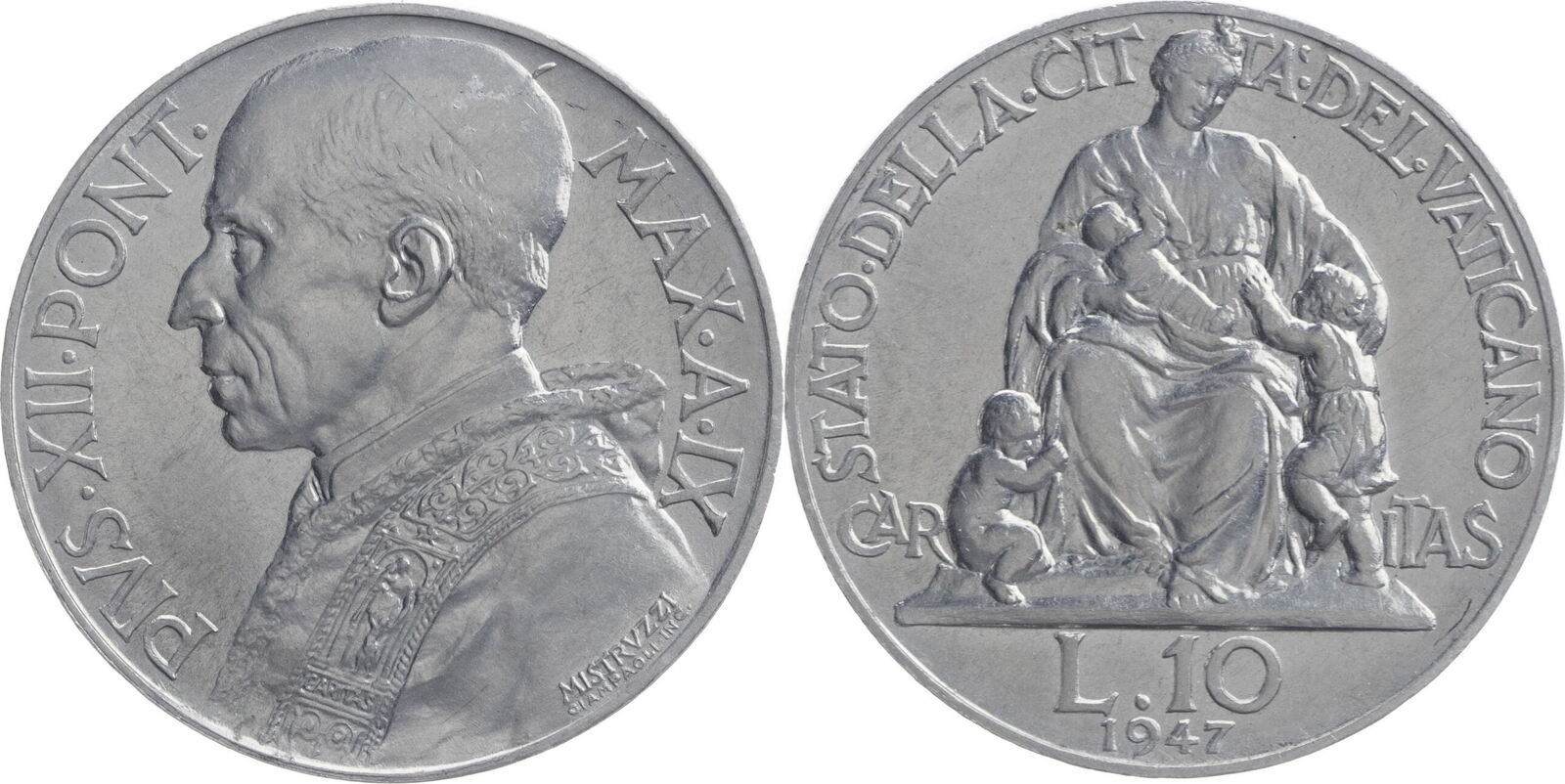 Vatikan 10 Lire 1947 Pius XII. (1939-1958) - Kursmünze (1947-1949) VF-EF | MA-Shops