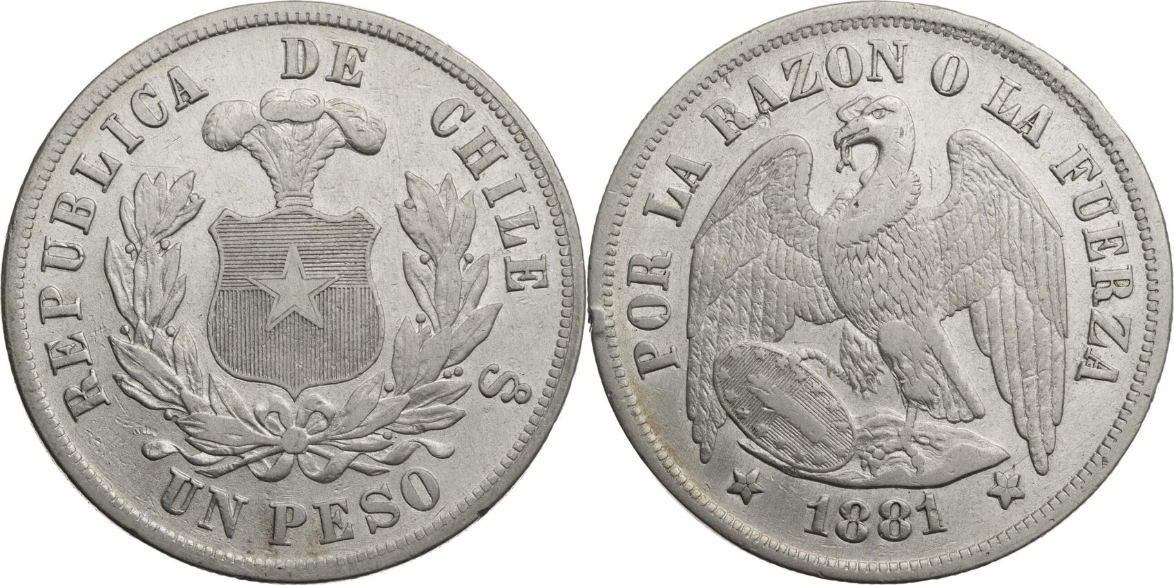 Chile 1 Peso 1881 So Standard circulation coin (1867-1891) VF | MA-Shops