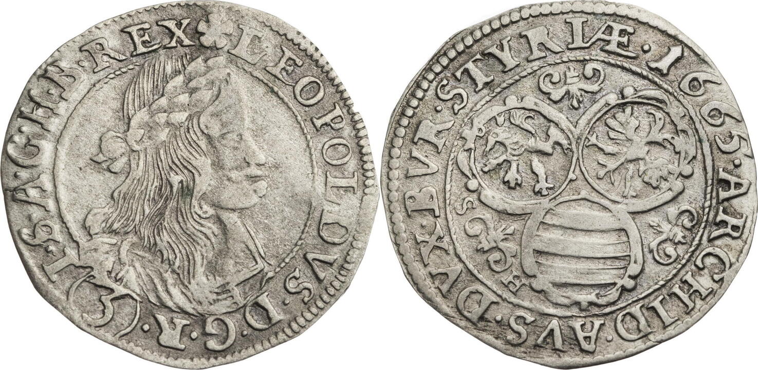 RDR, Habsburg 3 Kreuzer 1665 SH Leopold (1657-1705) - Kursmünze Graz (1658-1705) F-VF | MA-Shops