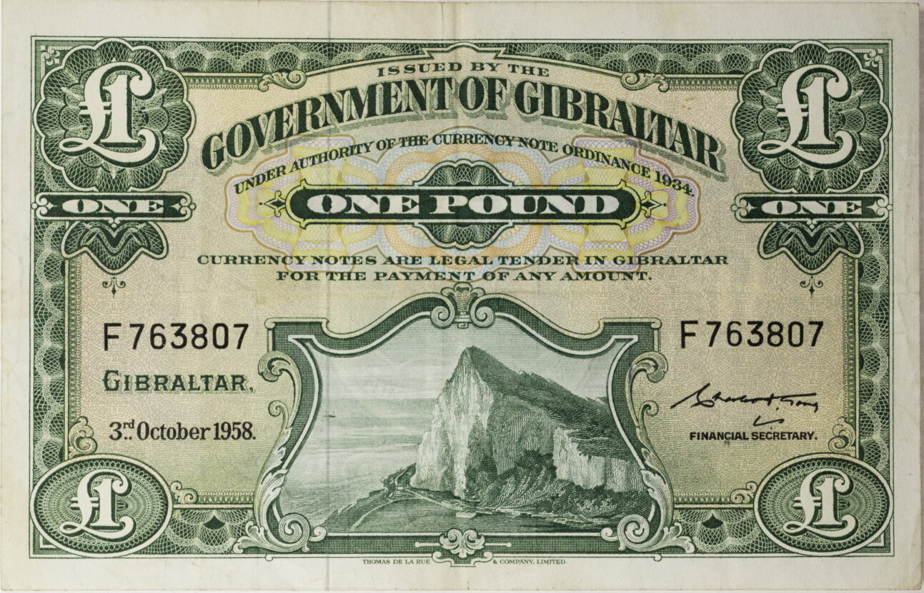 Gibraltar 1 Pfund 1958 State Treasury Note. gebraucht, Knickspuren | MA ...