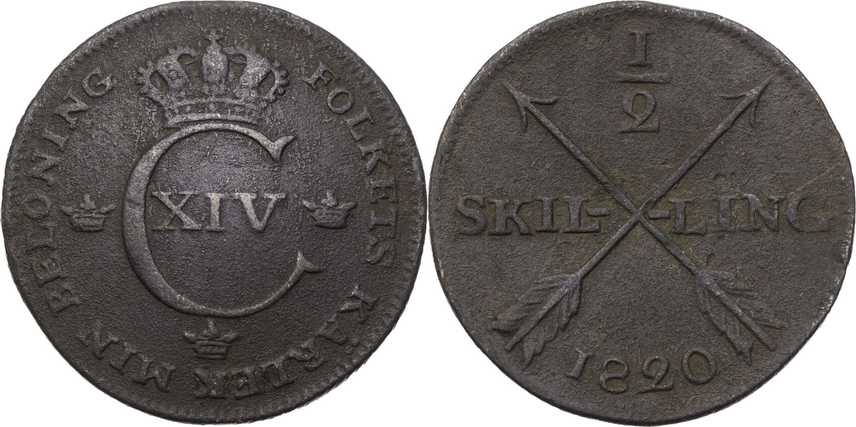 Schweden ½ Skilling 1820 Karl XIV. Johan (1818-1844) - Kursmünze (1819 ...