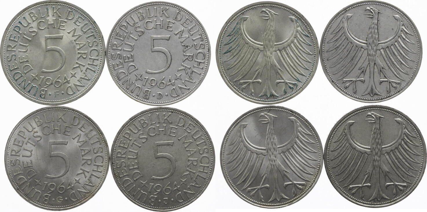 Bundesrepublik Deutschland 4 x 5 DM 1964 DFGJ - kompletter Jahrgang! VF ...