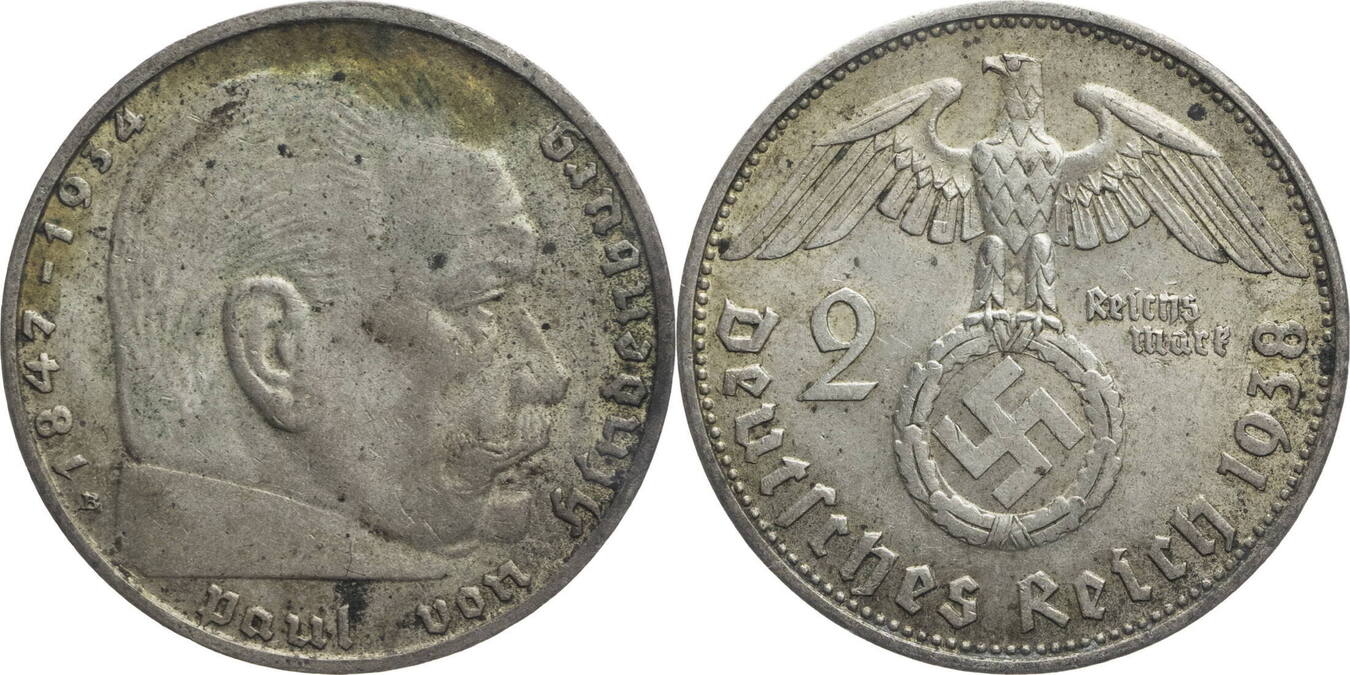 Drittes Reich 2 Reichsmark 1938 B Paul von Hindenburg - Kursmünze (1936 ...