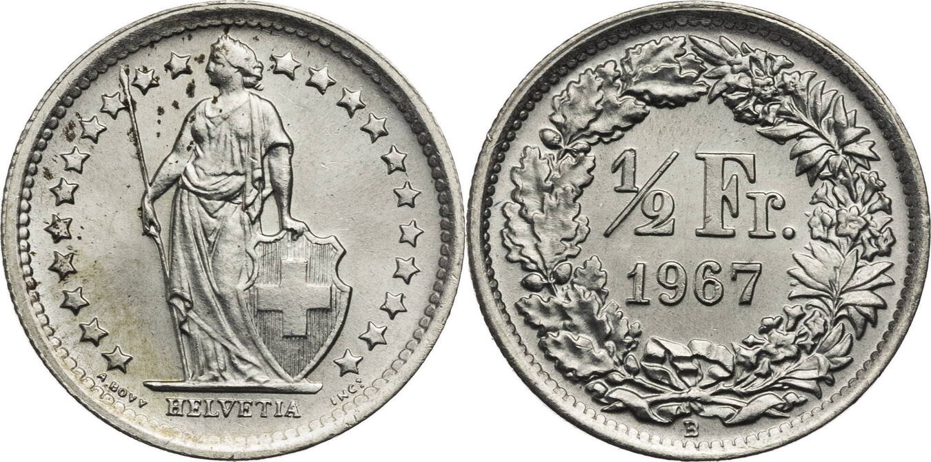 Schweiz ½ Franken 1967 B Helvetia - Kursmünze (1875-1967) UNC | MA-Shops