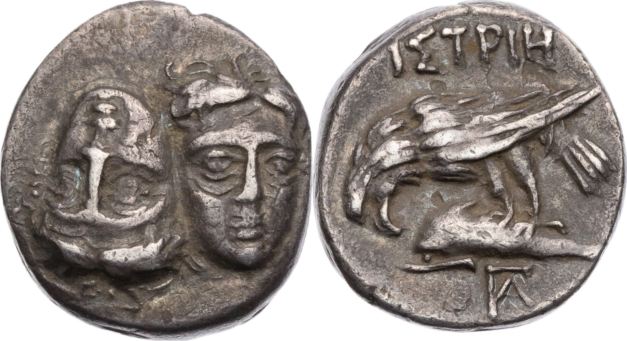Moesien Drachme 4. Jh. v. Chr. Istros, Jünglingsköpfe / Seeadler auf ...