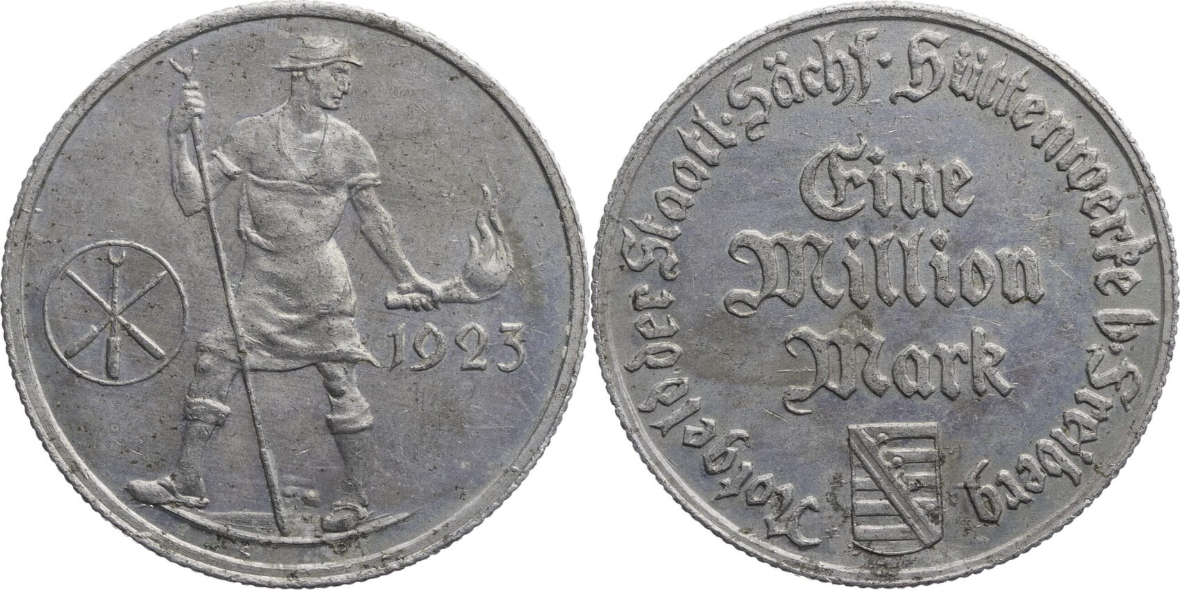 Sachen, Freiberg 1 Million Mark 1923 Notgeld der Hüttenwerke Sachsen b ...