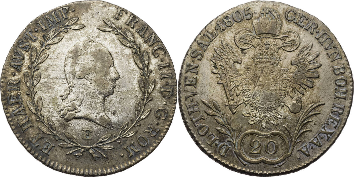 RDR, Habsburg 20 Kreuzer 1805 E Franz II. (I.) (1792-1835) F-VF | MA-Shops