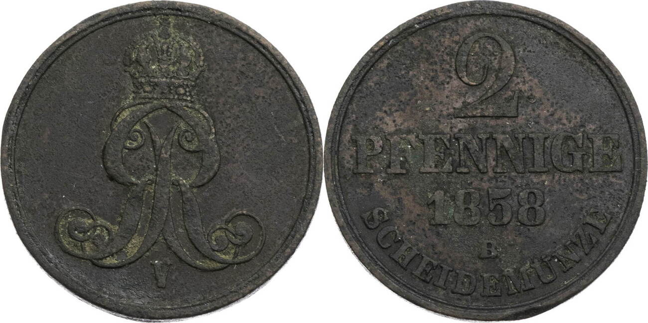 Hannover, Königreich 2 Pfennige 1858 B Georg V. (1851-1866) - Kursmünze ...
