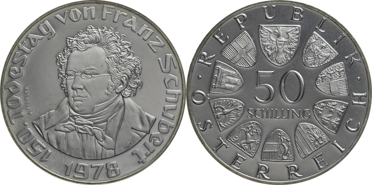 Österreich 50 Schilling 1978 150. Todestag von Franz Schubert Proof | MA-Shops