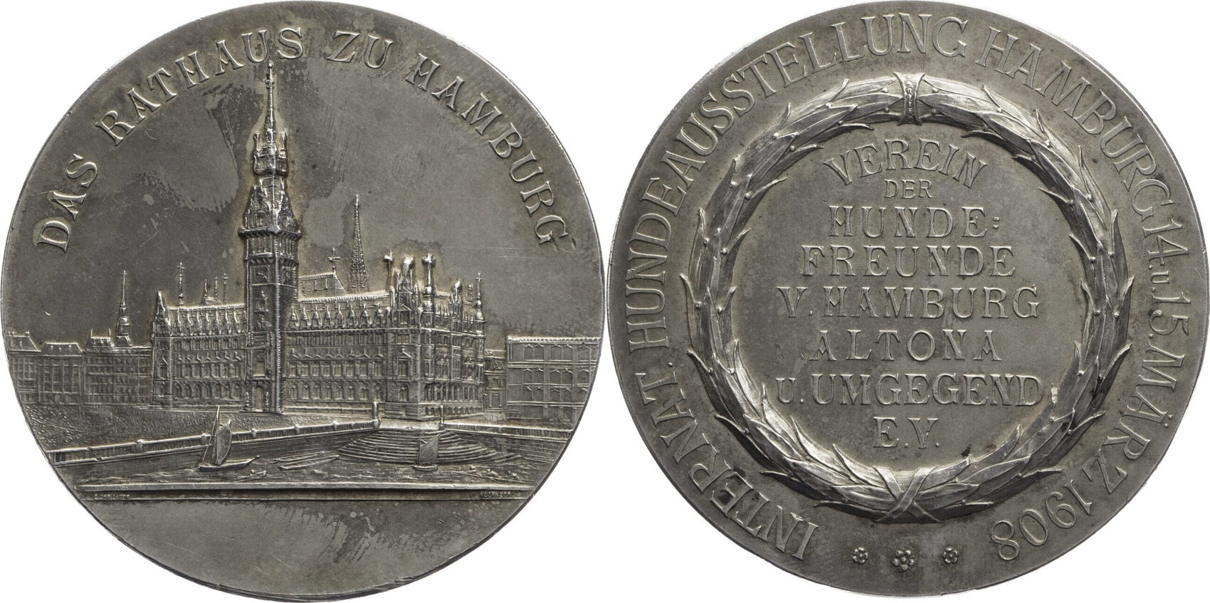 Hamburg, Stadt Medaille 1908 Internationale Hundeausstellung EF Rf ...