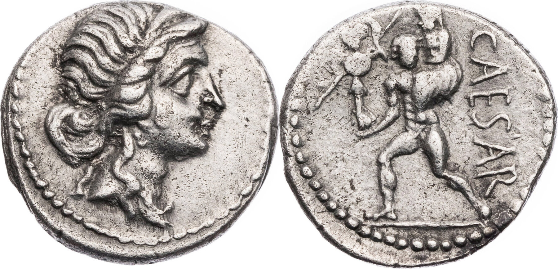 Römische Republik Denar 47/46 v. Chr. C. Julius Caesar, Kopf der Venus ...