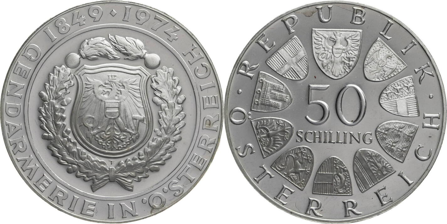 50 Schilling 1974 125 Jahre Gendarmerie in Österreich Proof in Kapsel | MA-Shops