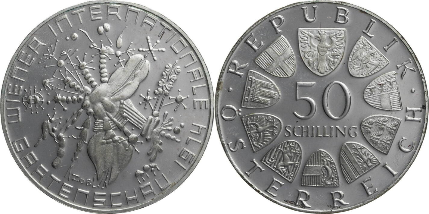 Österreich 50 Schilling 1974 Wiener Internationale Gartenschau Proof in Kapsel | MA-Shops