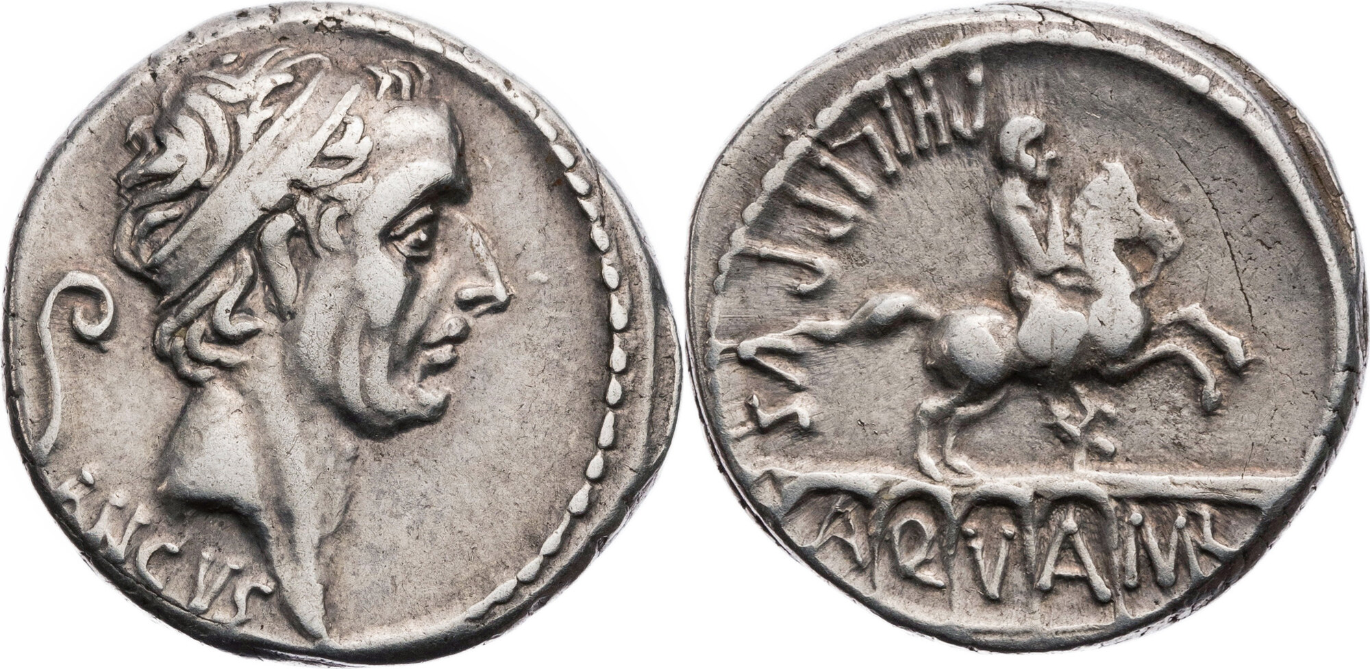 Römische Republik Denar 56 v. Chr. L. Marcius Philippus, Kopf des Ancus ...