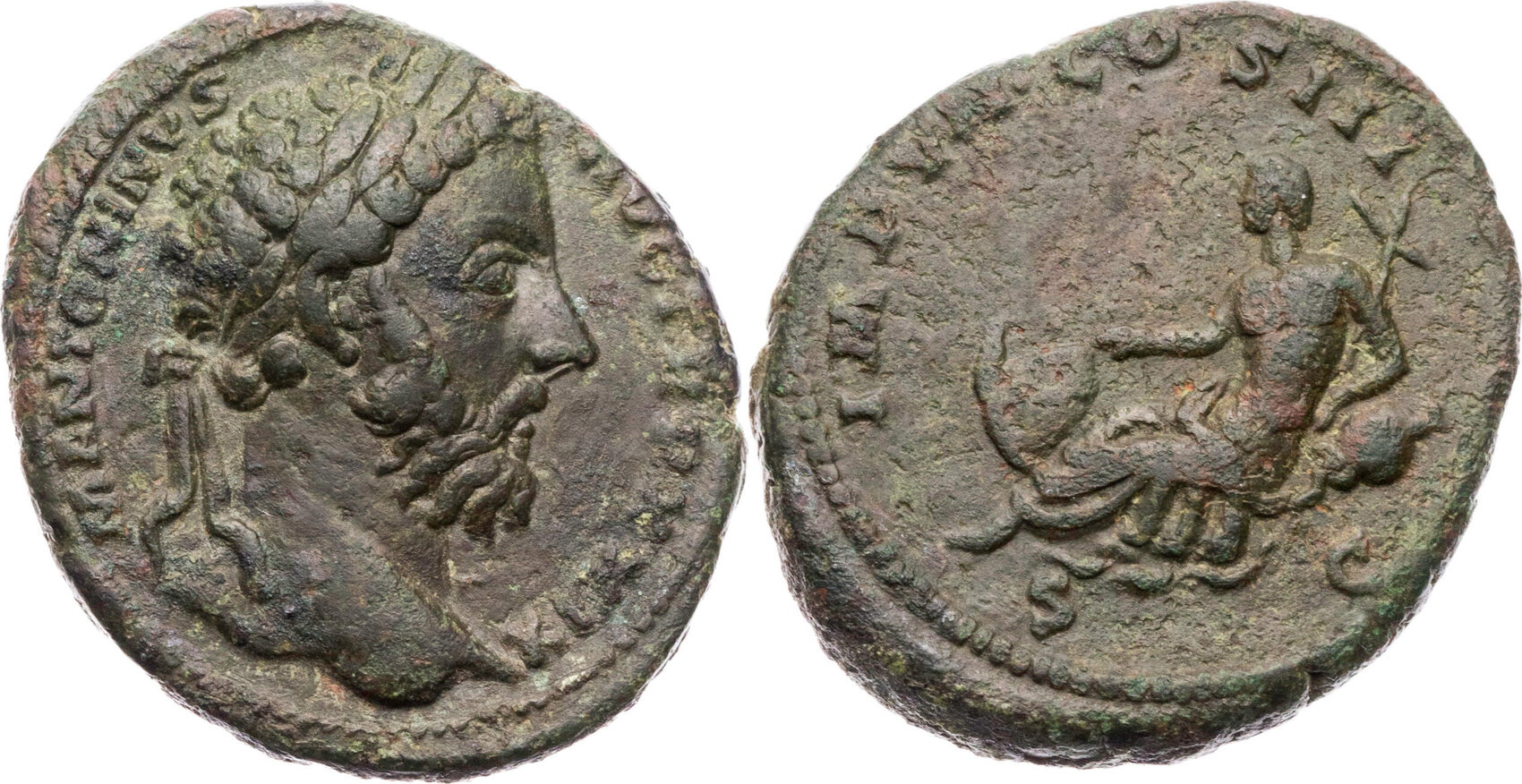 Römische Kaiserzeit As 174/175 n. Chr. Marcus Aurelius, Kopf ...