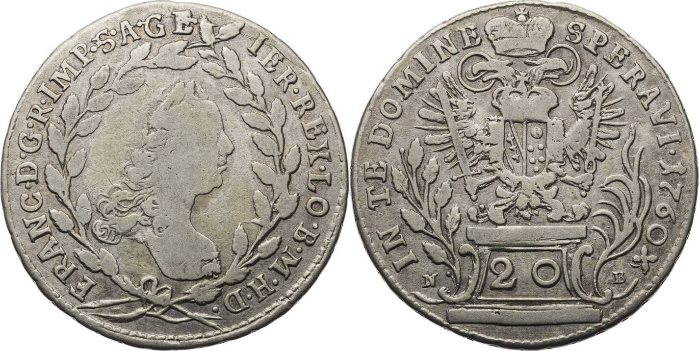 RDR, Haus Habsburg 20 Kreuzer 1760 NB Franz I. (1745 - 1765) F-VF | MA ...