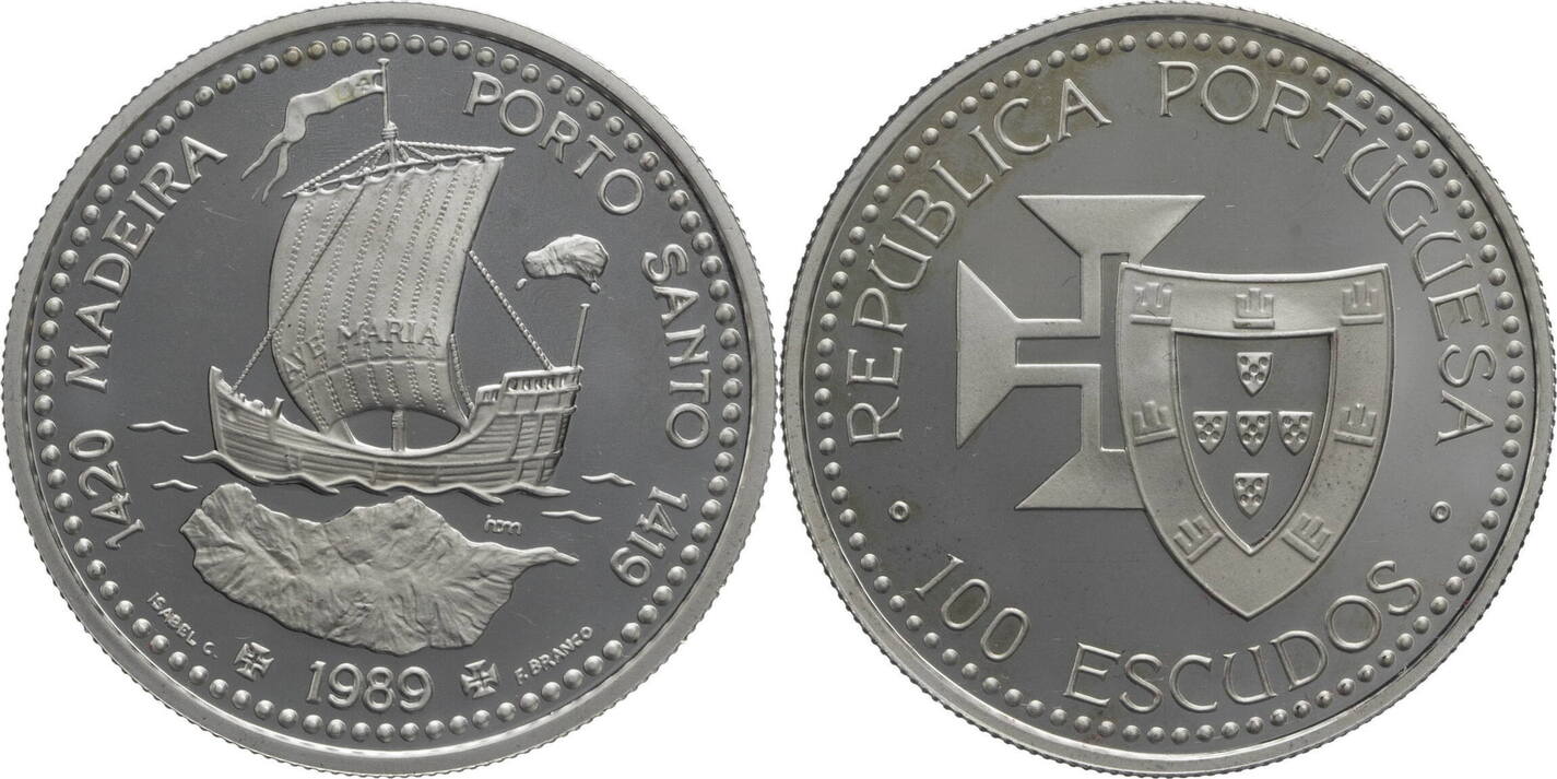 Portugal 100 Escudos 1989 Madeira und Porto Santo Proof (gekapselt ...