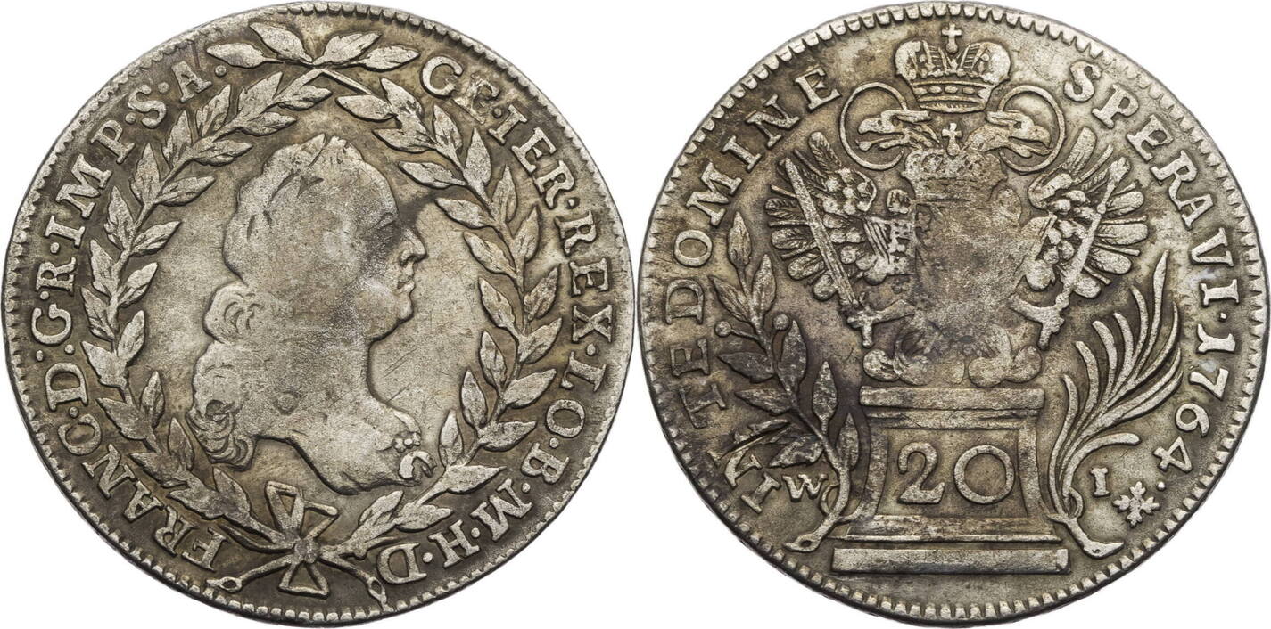 RDR, Habsburg 20 Kreuzer 1764 Franz I. (1745-1765) F-VF | MA-Shops