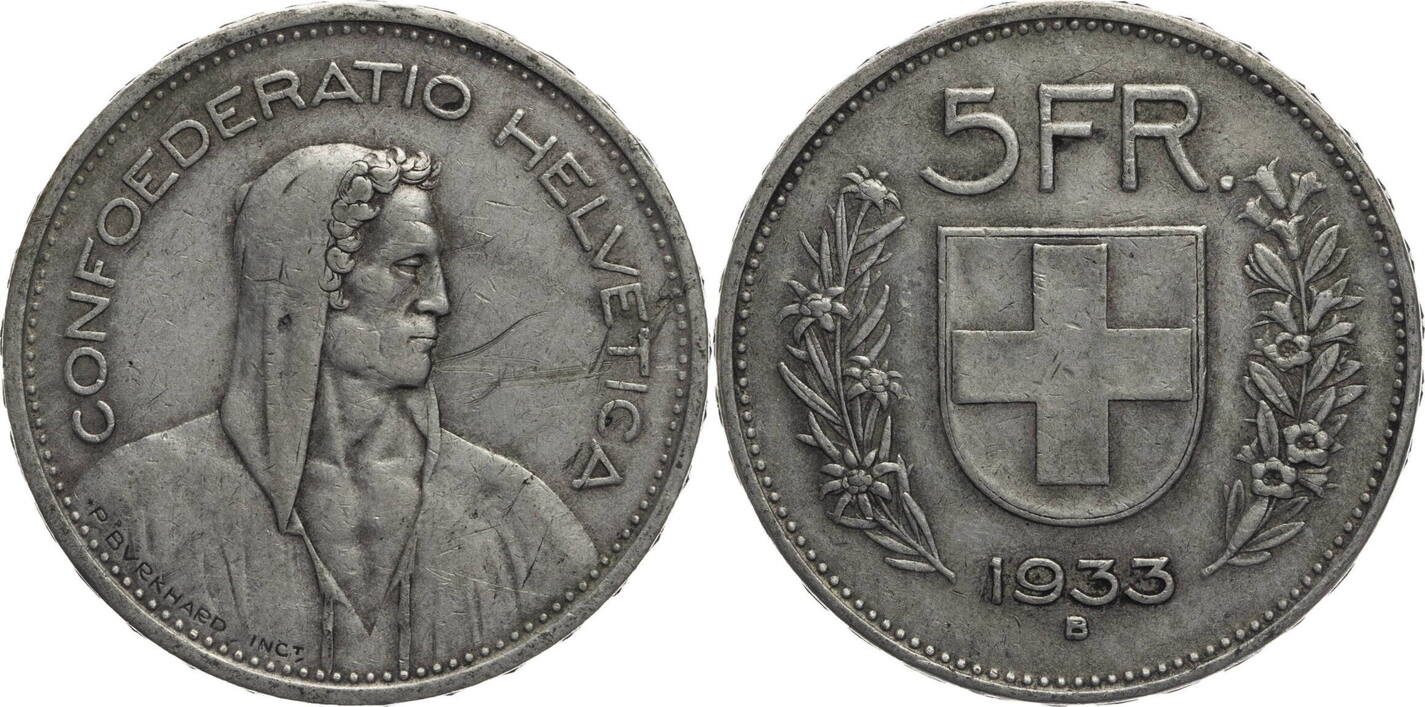 Schweiz 5 Franken 1933 B Alphirt - Kursmünze (1931-1969) VF | MA-Shops