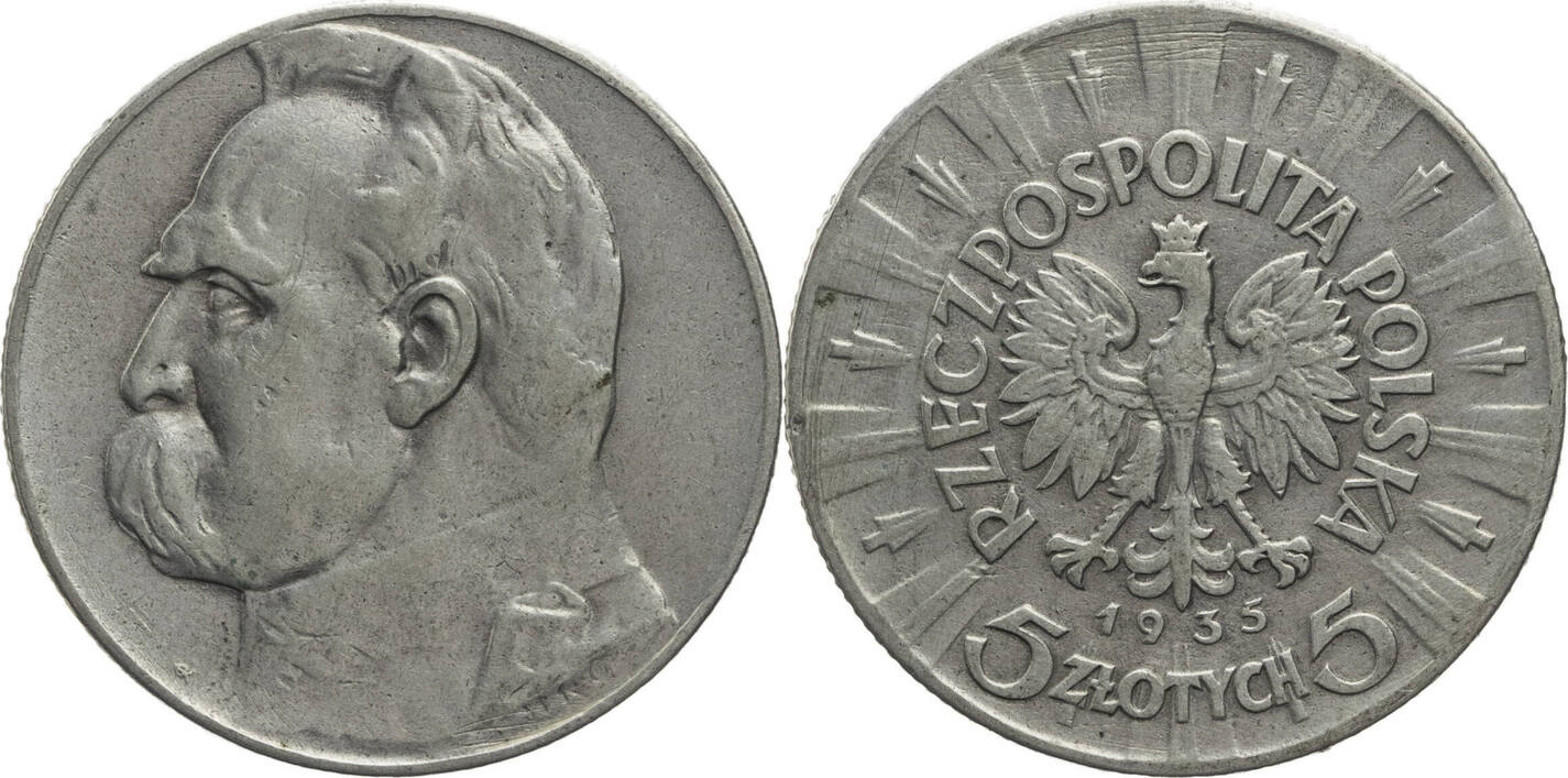 Polen 5 Zloty 1935 Jozef Pilsudski - Kursmünze (1934-1938) F-VF | MA-Shops