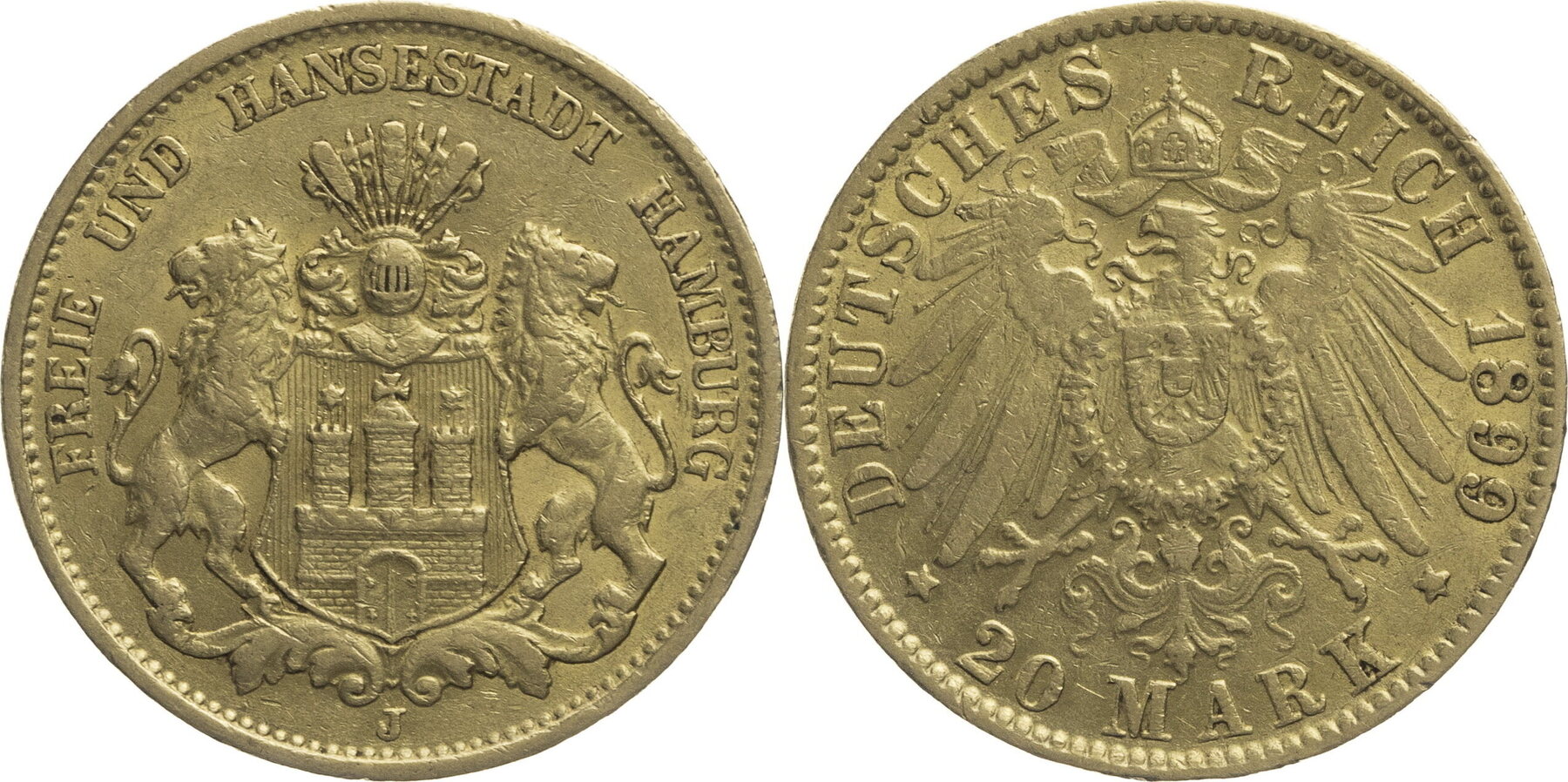 Kaiserreich, Hamburg 20 Mark 1899 J Kursmünze (1893-1913) VF | MA-Shops