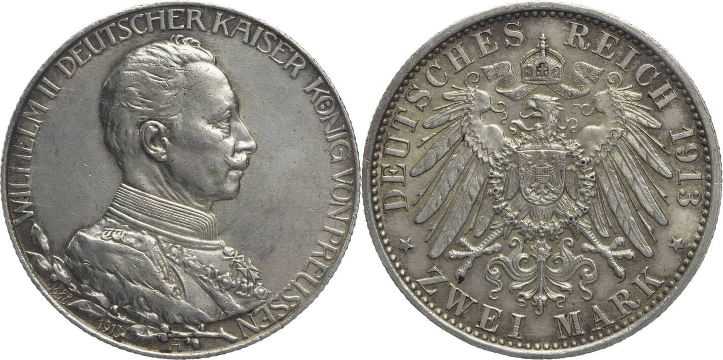 Kaiserreich, Preussen 2 Mark 1913 A Wilhelm II. (1888-1918) - zum 25. Regierungsjubiläum VF-EF ...