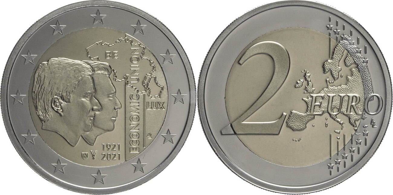 Belgien 2 Euro 2021 100 Years of Economic Union Belgium-Luxembourg ...
