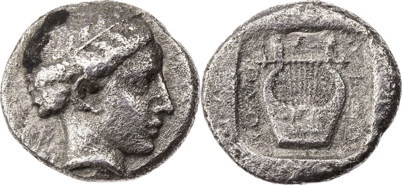 Ionien Drachme 440-400 v. Chr. Kolophon, Kopf des Apollon / Kithara ss ...