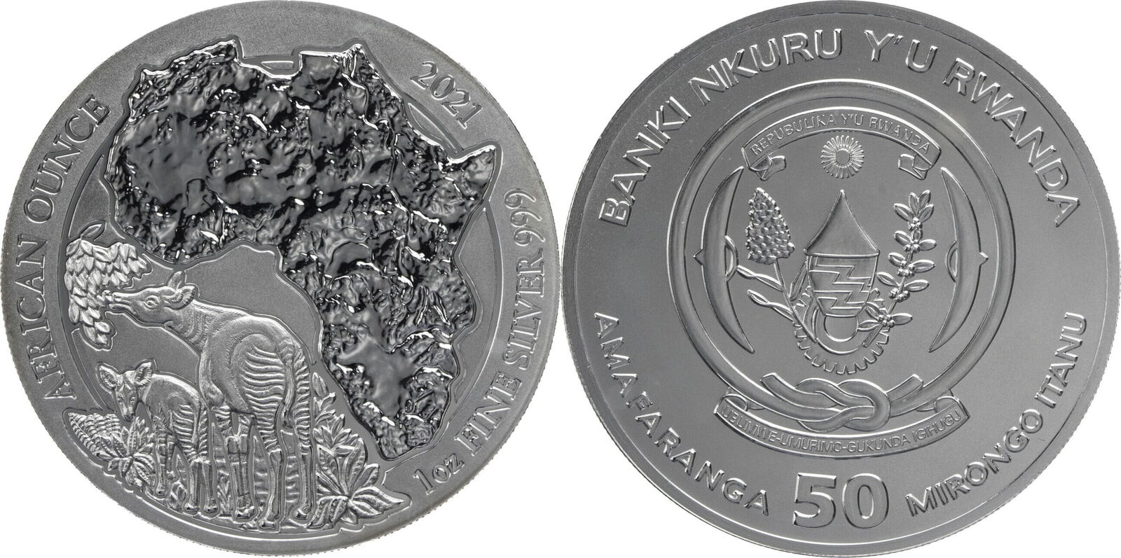 Ruanda 50 Amafaranga 2021 Series: African Ounce - Okapi BU (gekapselt ...