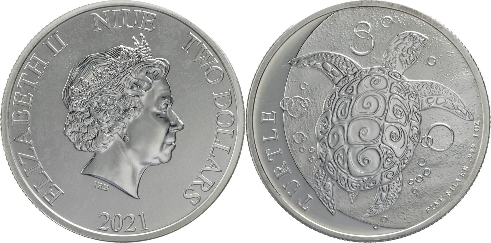 Niue 2 Dollars 2021 Elizabeth II - 1 Oz Silver - Turtle BU/ St (in ...