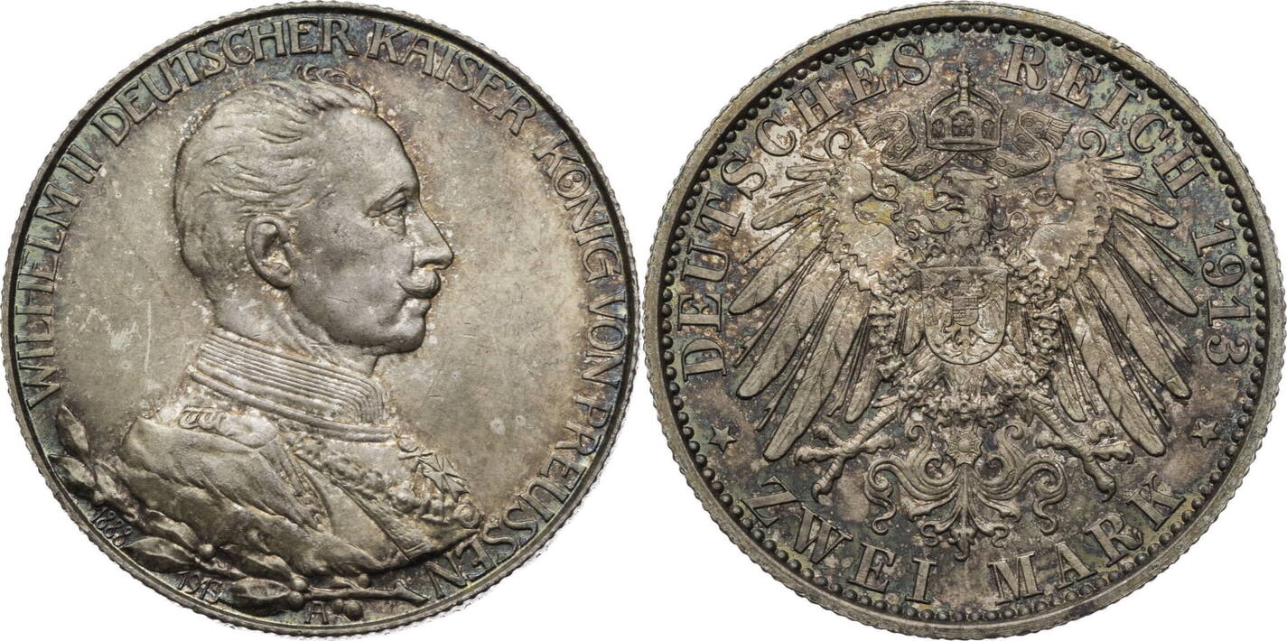 Kaiserreich, Preussen 2 Mark 1913 A Wilhelm II. (1888-1918) - zum 25. Regierungsjubiläum EF | MA ...