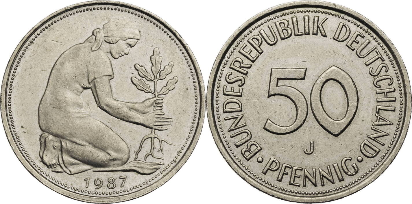 Bundesrepublik Deutschland 50 Pfennig 1987 J Kursmünze (1950-2001) VF ...