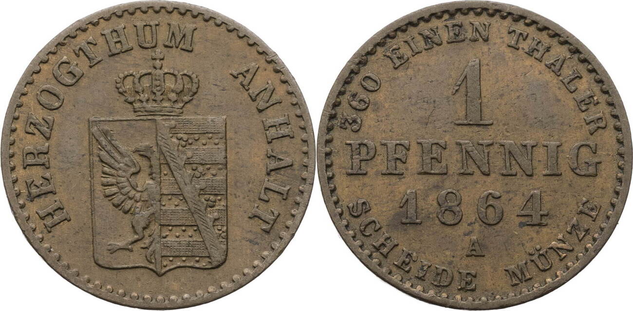 Anhalt-Bernburg 1 Pfennig 1864 A Alexander Karl (1834-1863) - Kursmünze ...
