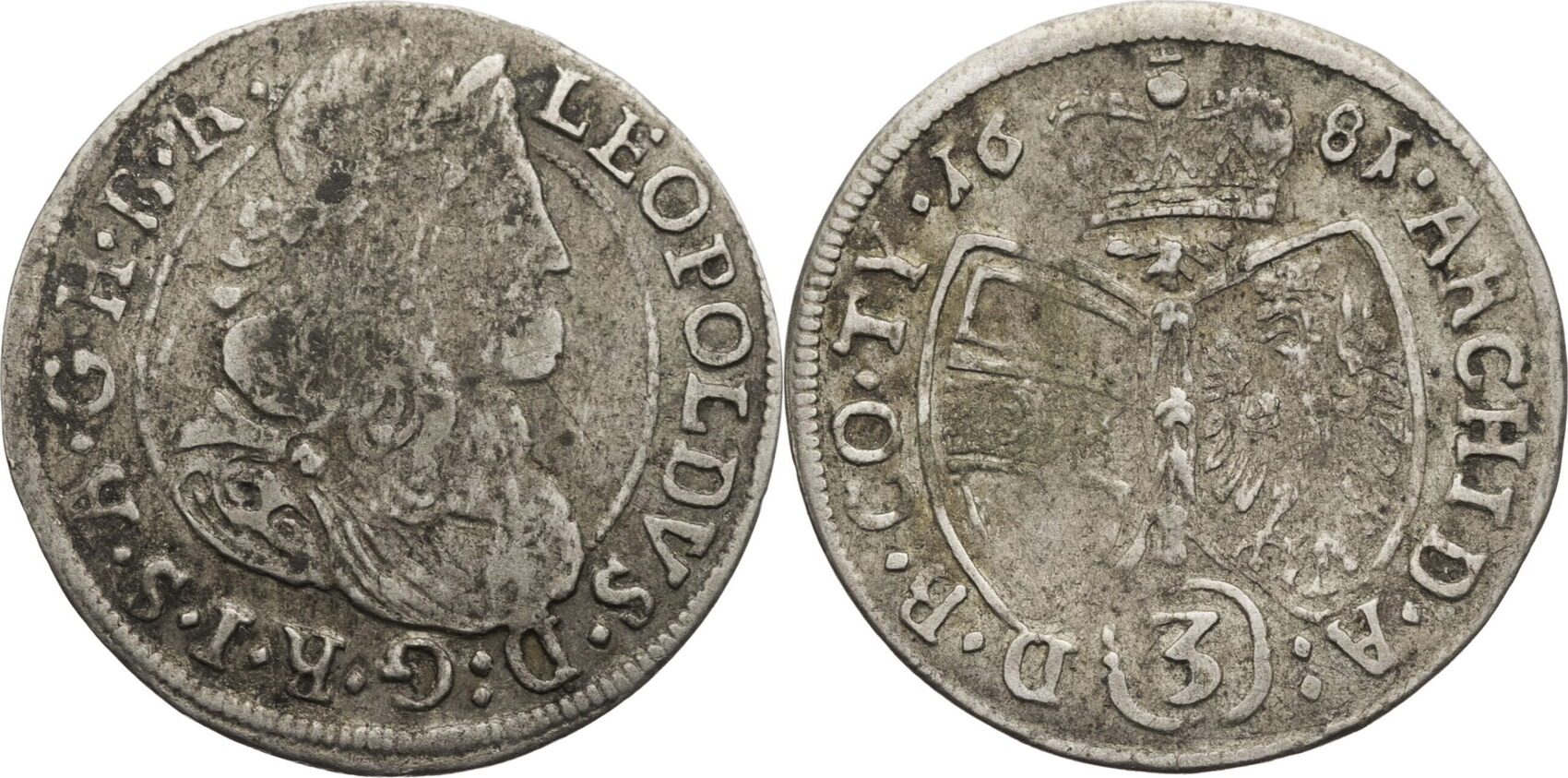 RDR, Haus Habsburg 3 Kreuzer 1681 Leopold I. (1657-1705) F-VF | MA-Shops