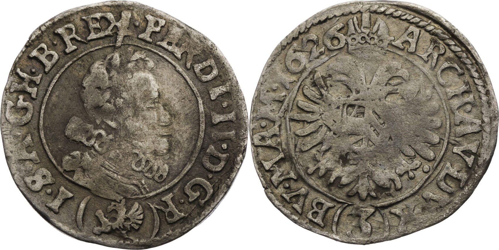 RDR, Habsburg 3 Kreuzer 1626 Ferdinand II. (1619-1637) F-VF | MA-Shops