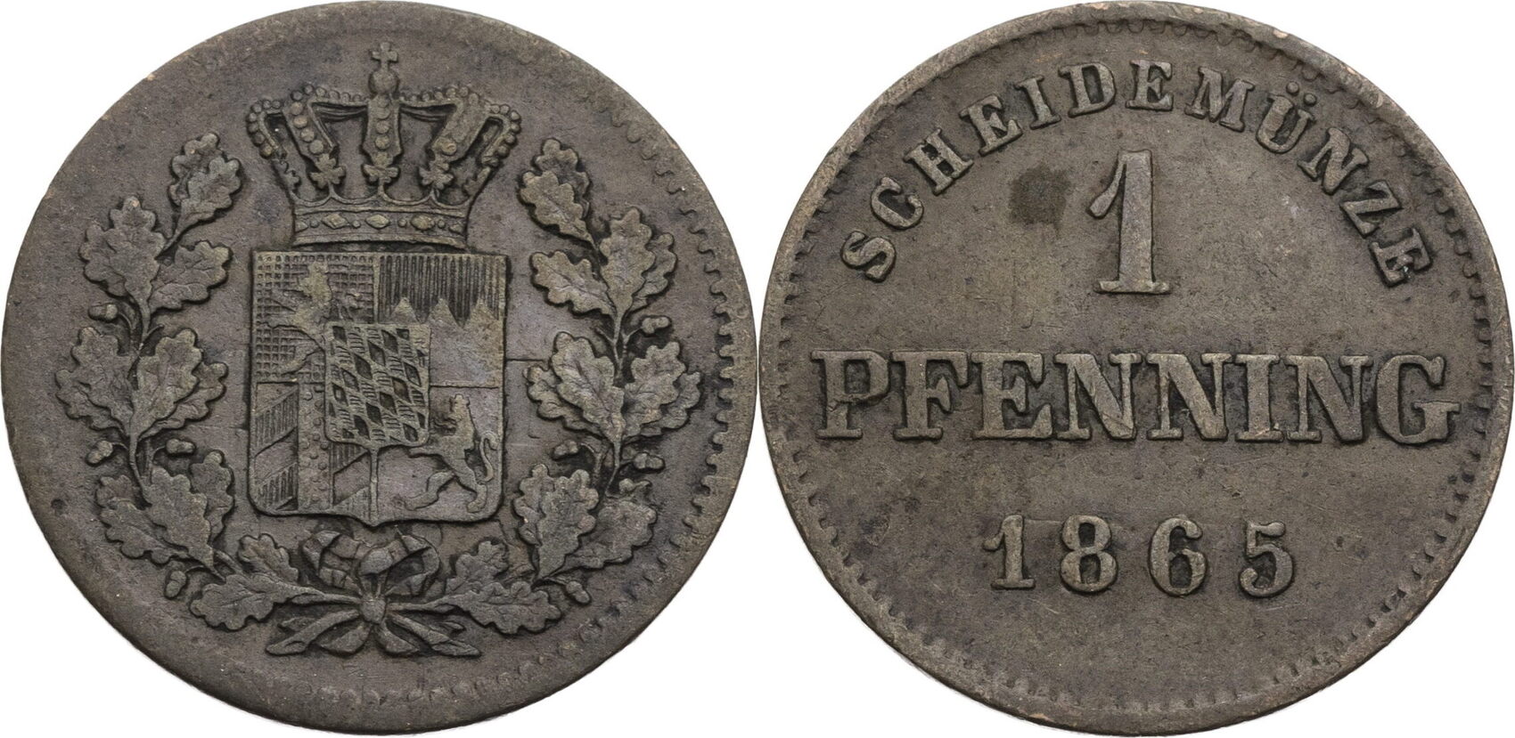 Bayern, Königreich 1 Pfenning 1865 Ludwig II. (1864-1886) - Kursmünze (1858-1871) VF- | MA-Shops