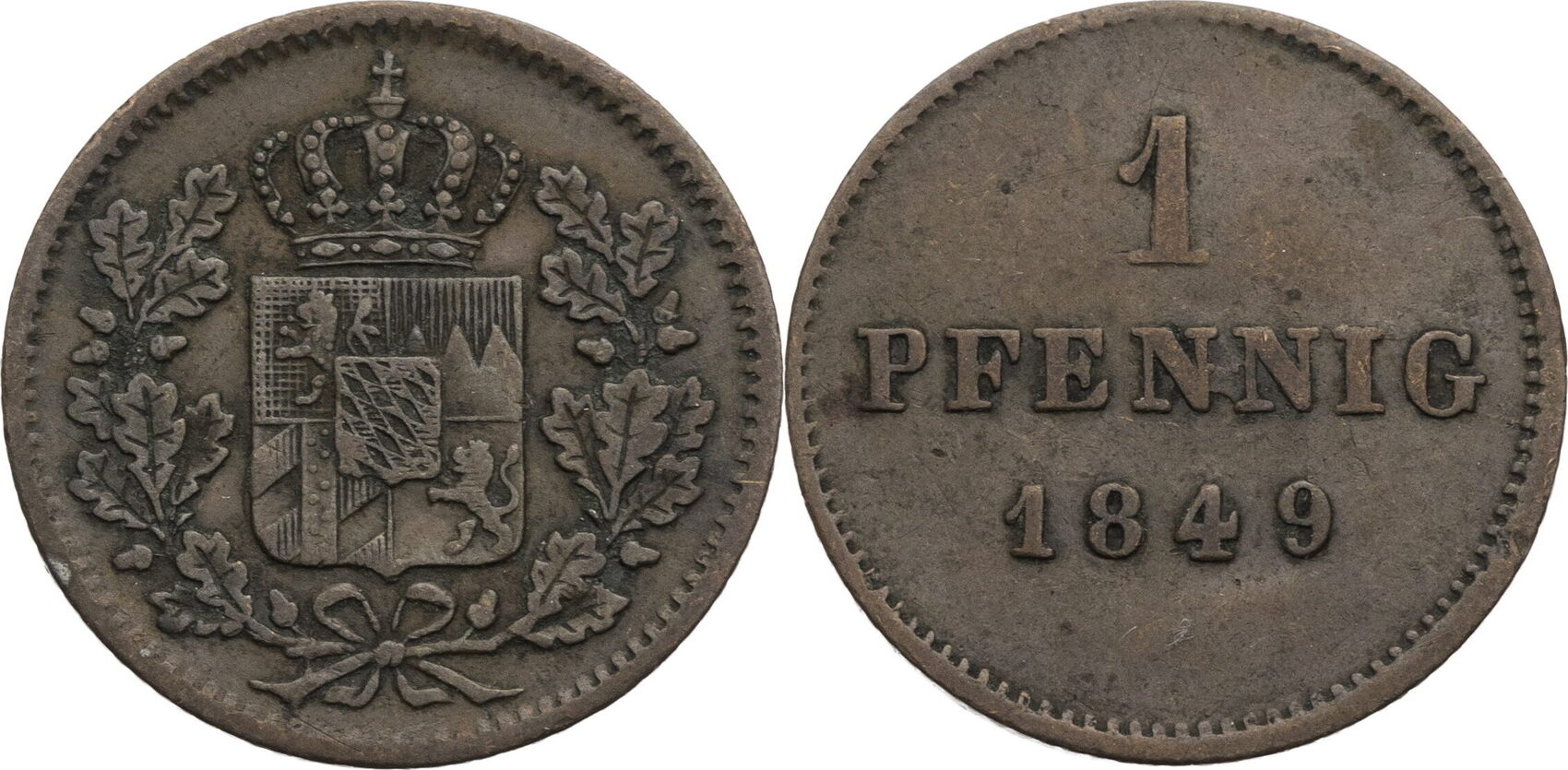 Bayern, Königreich 1 Pfennig 1849 Maximilian II. Joseph (1848-1864 ...