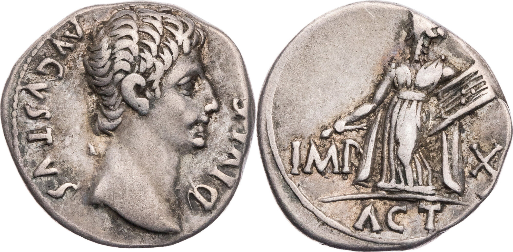 Römische Kaiserzeit Denar 15-13 v. Chr. Augustus, Kopf / Apollo von ...