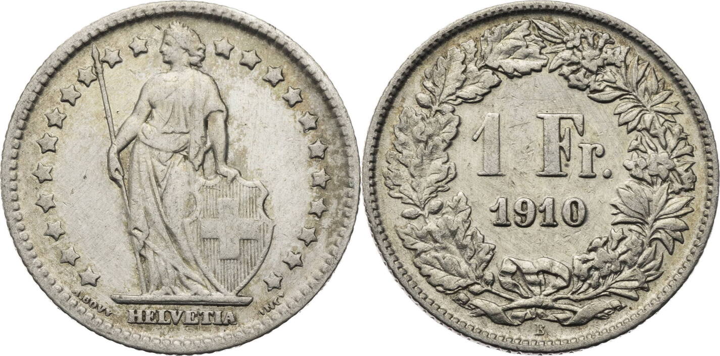 Schweiz 1 Franken 1910 B Helvetia - Kursmünze (1875-1967) F | MA-Shops
