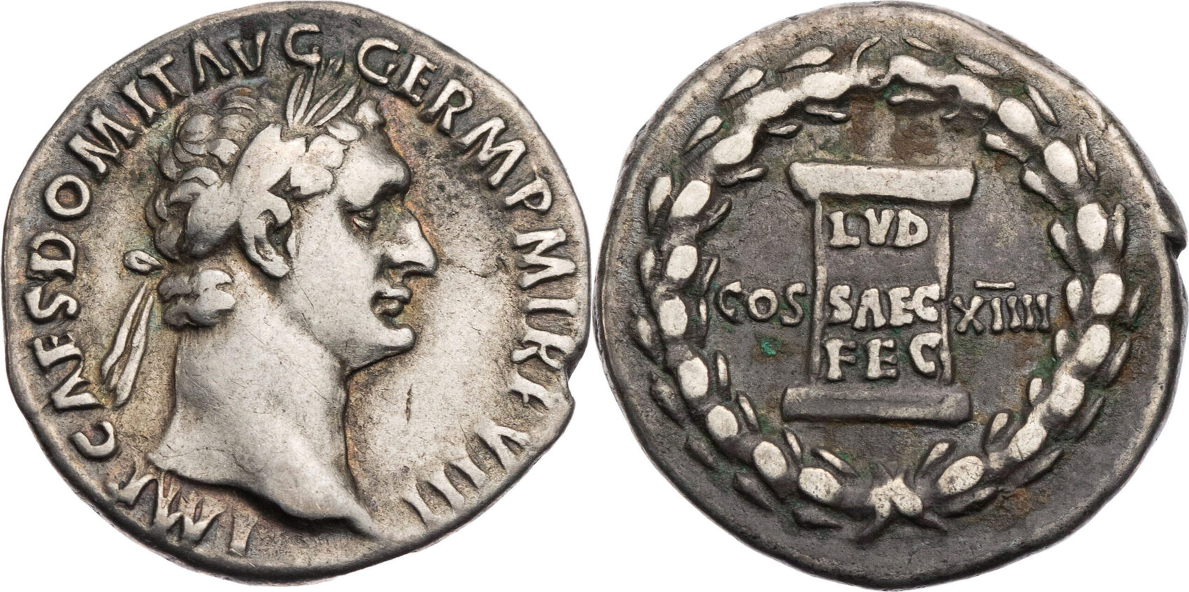 Römische Kaiserzeit Denar 88 n. Chr. Domitianus, auf die Ludi ...